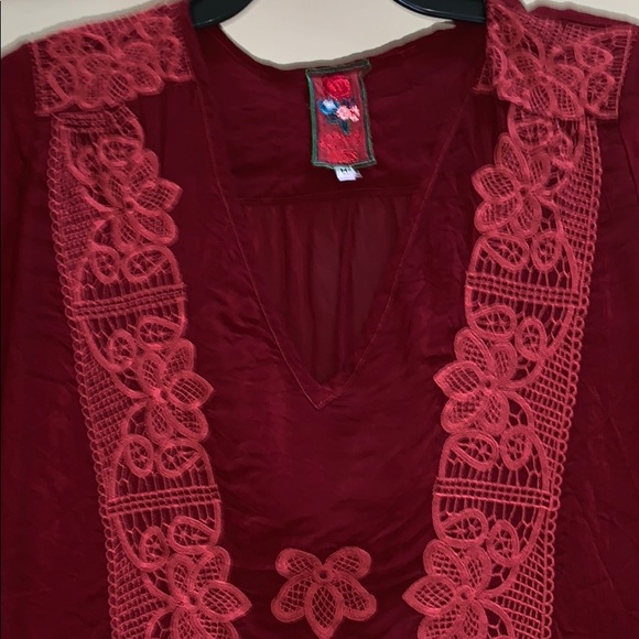 Anthropologie | Tops | Johnny Was Red Boho Eyelet Lace Top Shirt Blouse ...